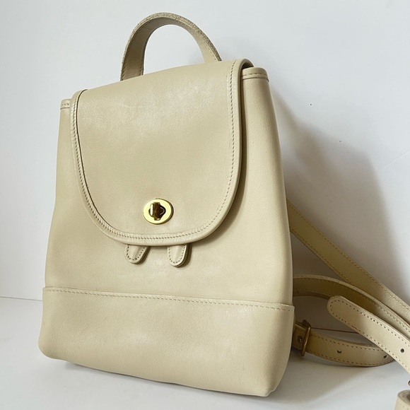 Coach | Bags | Vintage Coach Ivory Leather Backpack Rucksack Daypack ...
